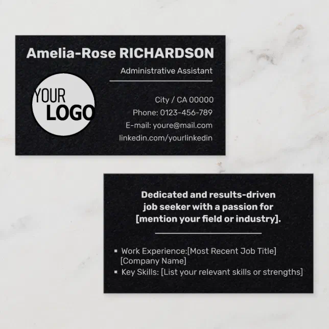 Classic Job Seeker Logo Template Black Kraft Paper Business Card | Zazzle