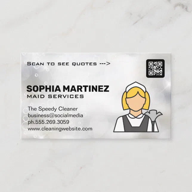 Classic Maid Logo | Qr Code | Cleaners Business Card | Zazzle