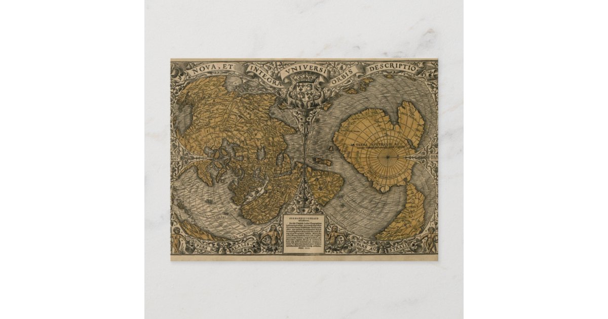Classic Mediaeval Antique World Map by Oronce Fine Postcard | Zazzle