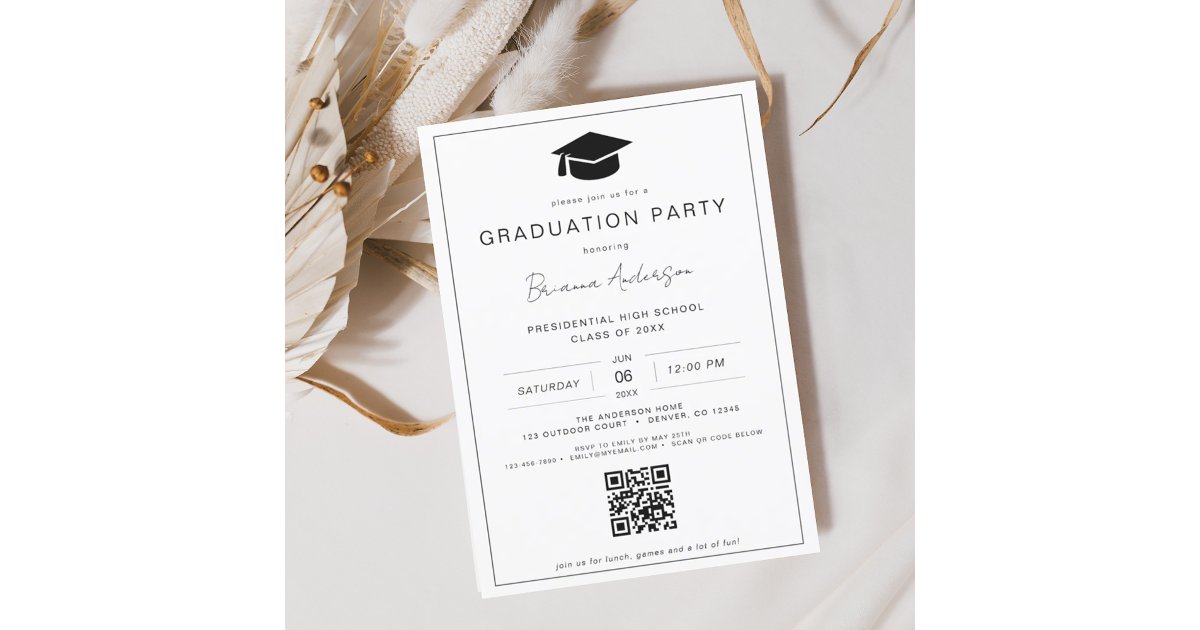 Classic Minimalist QR Code Graduation Party Invitation | Zazzle