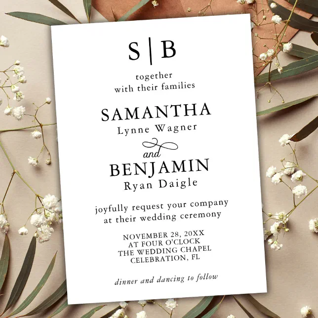 Classic Monogram Initial Elegant Wedding Invitation | Zazzle