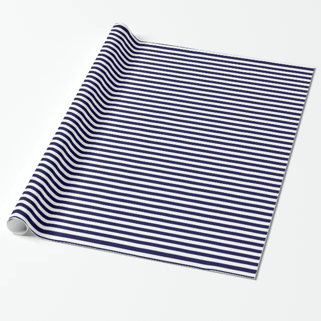 Classic Navy Blue and White Stripe Pattern Wrapping Paper | Zazzle