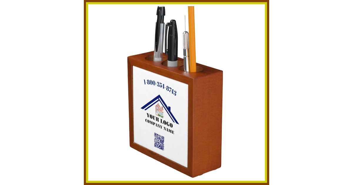 Classic Personalised Custom Logo QR Code Desk Organiser | Zazzle