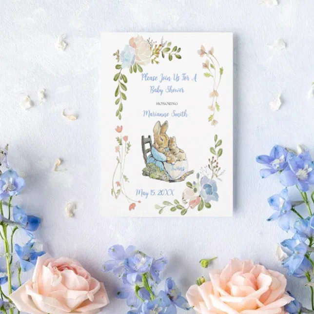 Classic Peter the Rabbit Twins Baby Shower Invitation | Zazzle