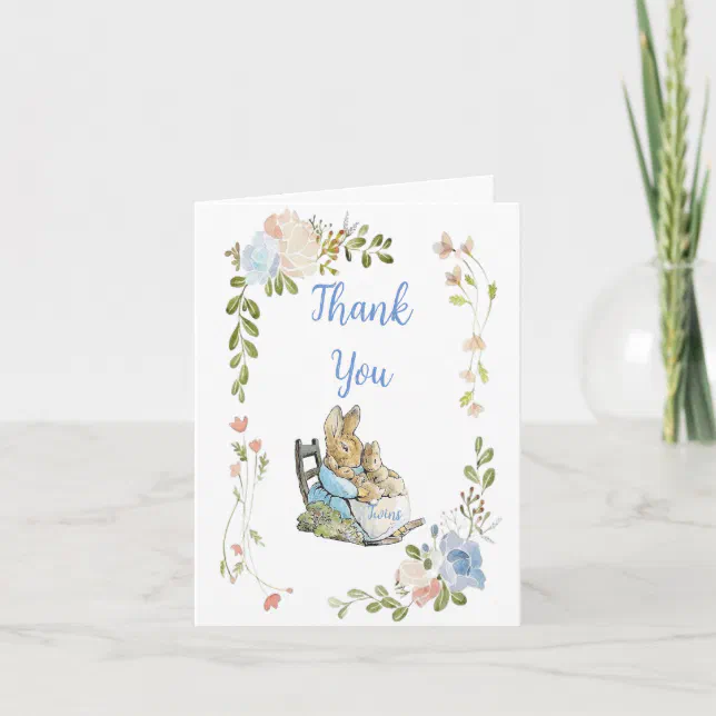 Classic Peter the Rabbit Twins Baby Shower Thank You Card | Zazzle