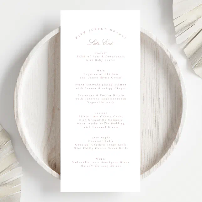Classic Pink Taupe Calligraphy Formal Wedding Menu | Zazzle