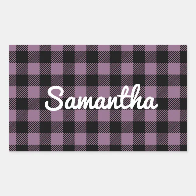 Classic Purple Buffalo Check Plaid Personalised Rectangular Sticker ...