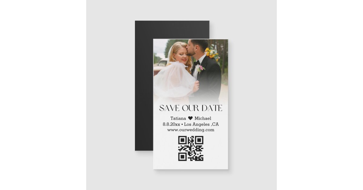 classic qr code save the date faded photo magnet | Zazzle