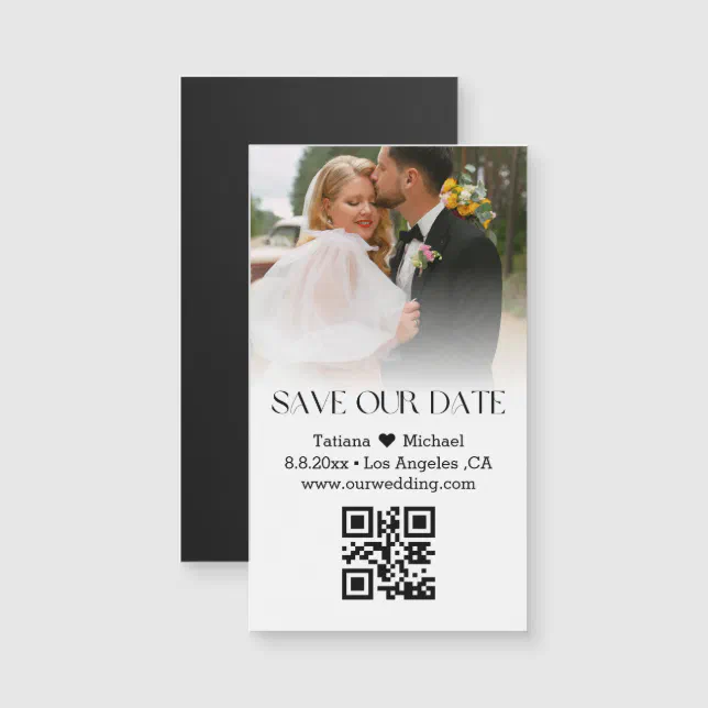 classic qr code save the date faded photo magnet | Zazzle