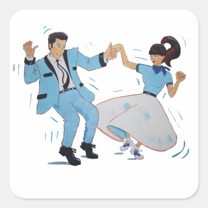 Classic Rock n Roll Jive dancers cartoon Square Sticker | Zazzle.co.uk