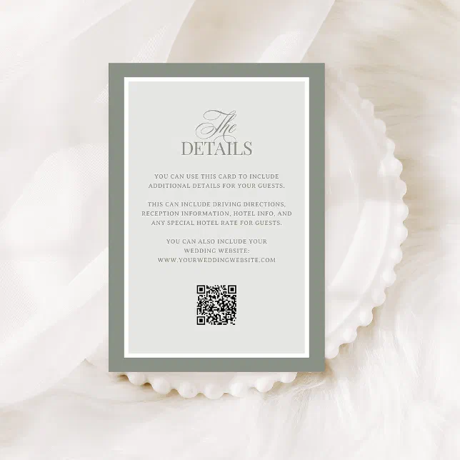 Classic Sage Green | QR Code Wedding Guest Details Enclosure Card | Zazzle