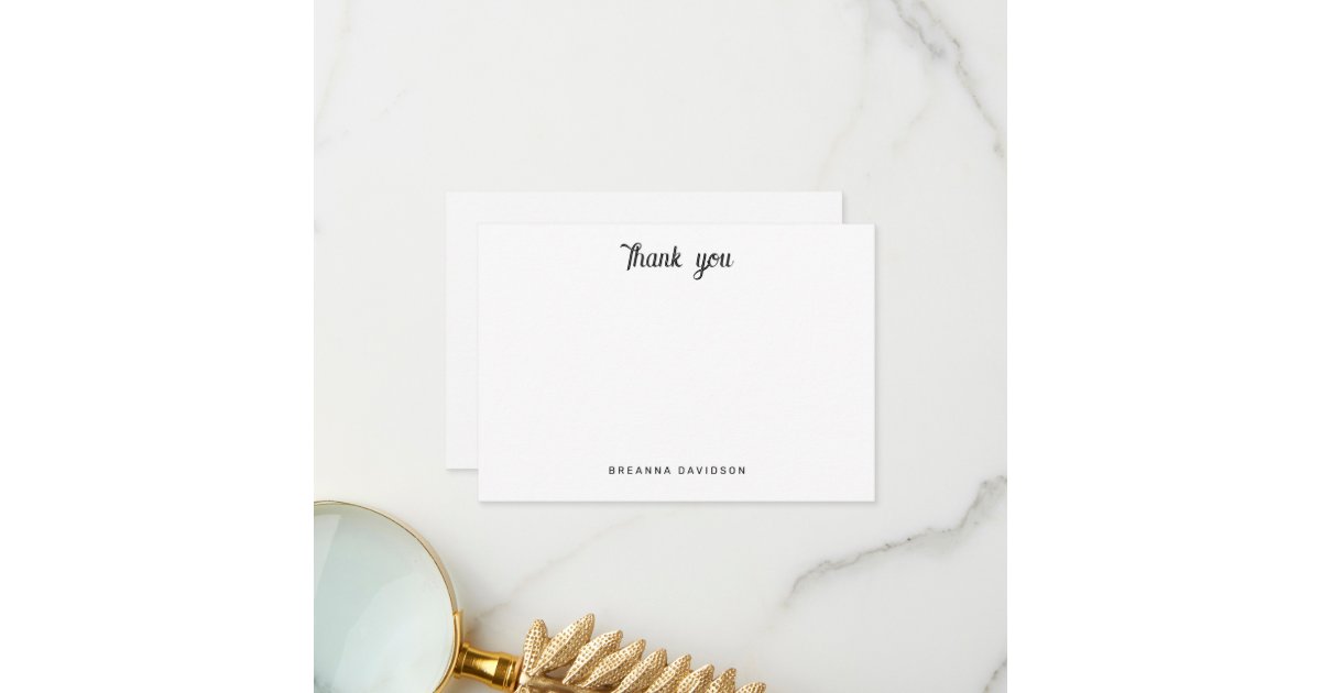 Classic Script Black and White Thank You Note Card | Zazzle