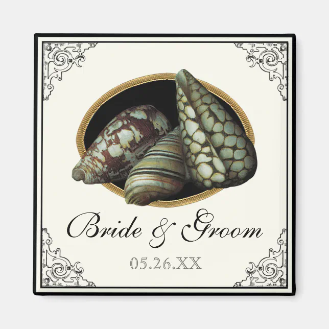 Classic Shells Black Wedding Save the Date Magnet | Zazzle