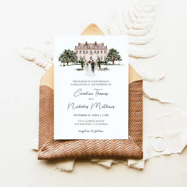 Classic Watercolor English Manor House Wedding Invitation | Zazzle