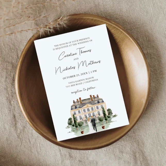 Classic Watercolor English Manor House Wedding Invitation | Zazzle