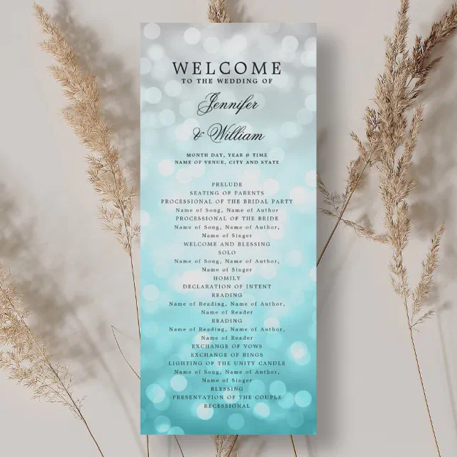 Classic Wedding Program Beach Bokeh Lights Invitation | Zazzle