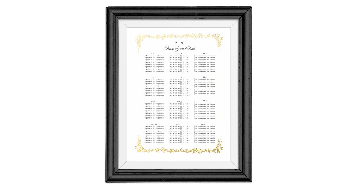 classic wedding table chart seating plan gold | Zazzle