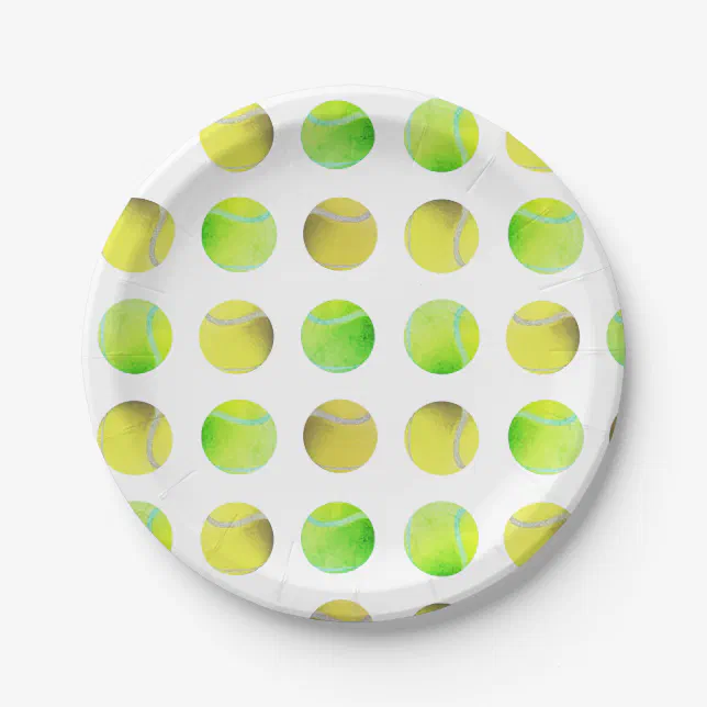 Classic Yellow Tennis Ball Pattern Player White Paper Plate | Zazzle