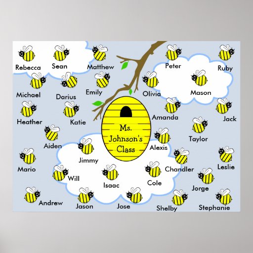 Classroom Poster - Class Names Honey Bees & Hive | Zazzle