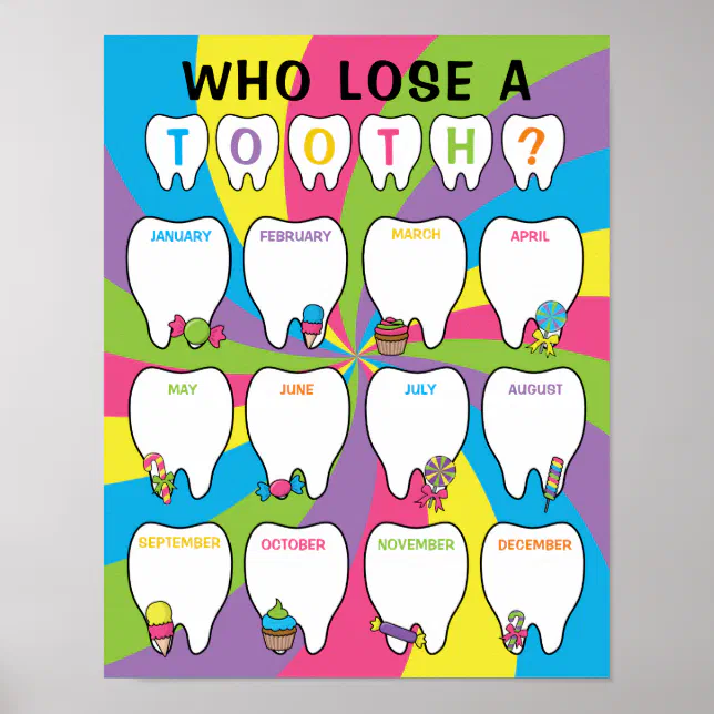Classroom Tooth Tally Chart Poster in Candy Theme | Zazzle
