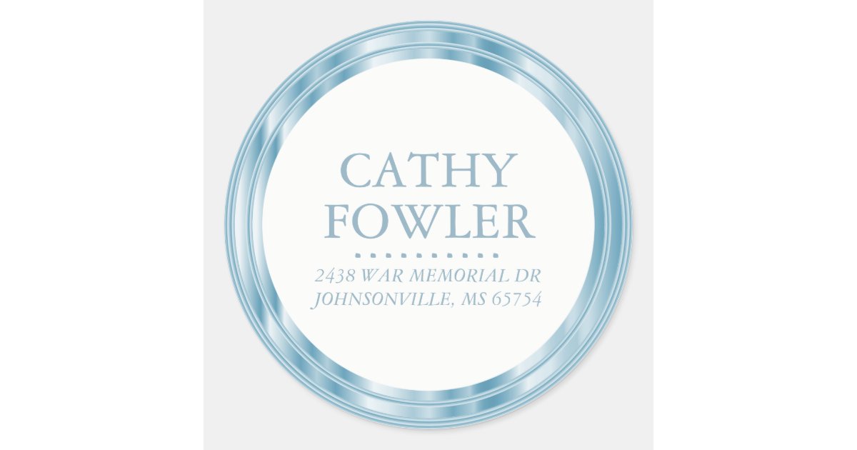 Classy Address Blue and White - Customise Classic Round Sticker | Zazzle
