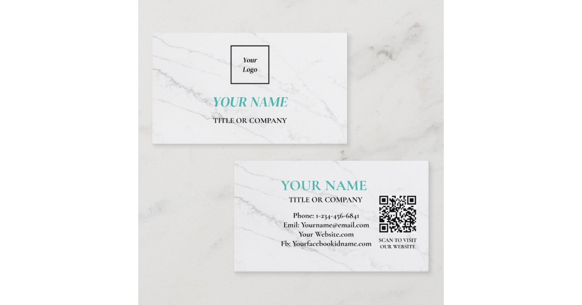 Classy and Functional White Marble QR Code Business Card | Zazzle