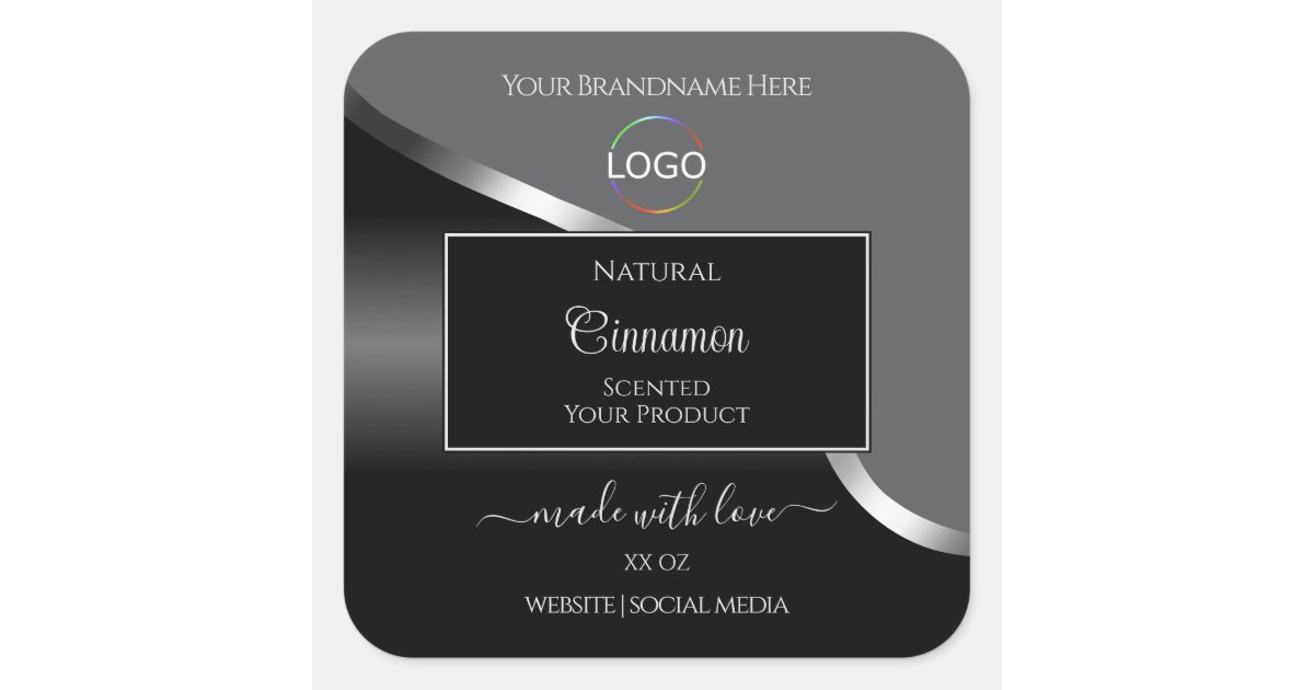 Classy Grey Black Wavy Silver Logo Product Labels | Zazzle