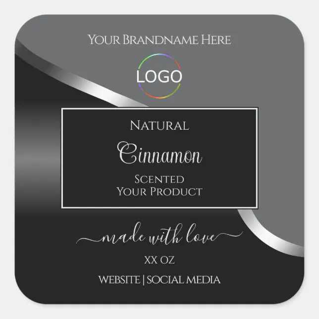 Classy Grey Black Wavy Silver Logo Product Labels | Zazzle