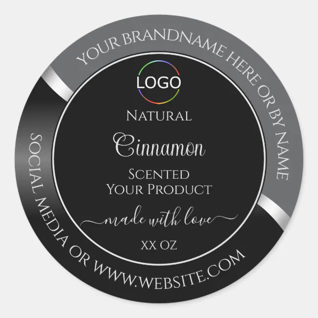 Classy Grey Black Wavy Silver Logo Product Labels | Zazzle