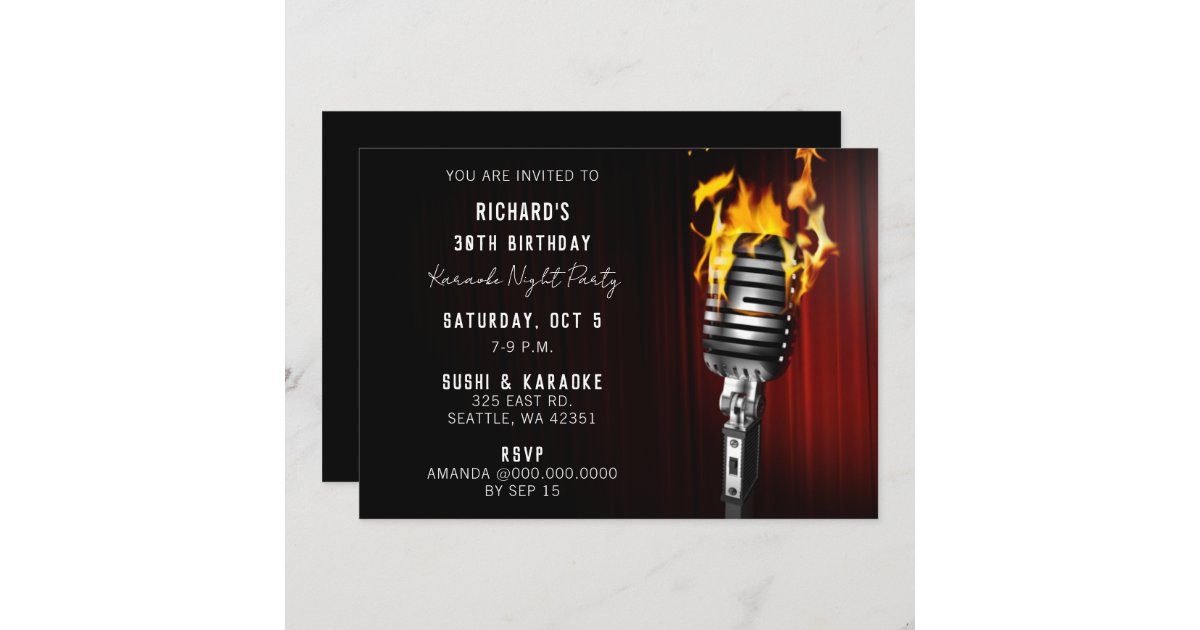 Classy Stage Microphone Adult Karaoke Party Invitation | Zazzle