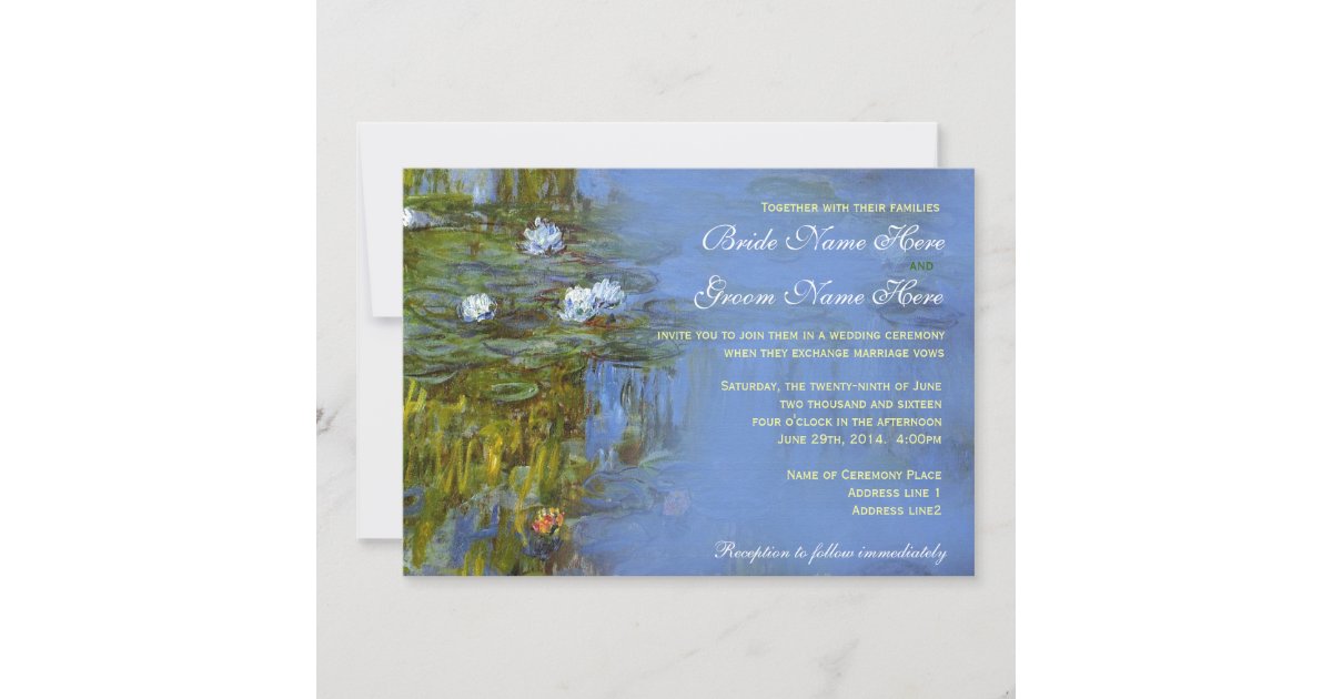 Claude Monet vintage waterlily wedding Invitation | Zazzle