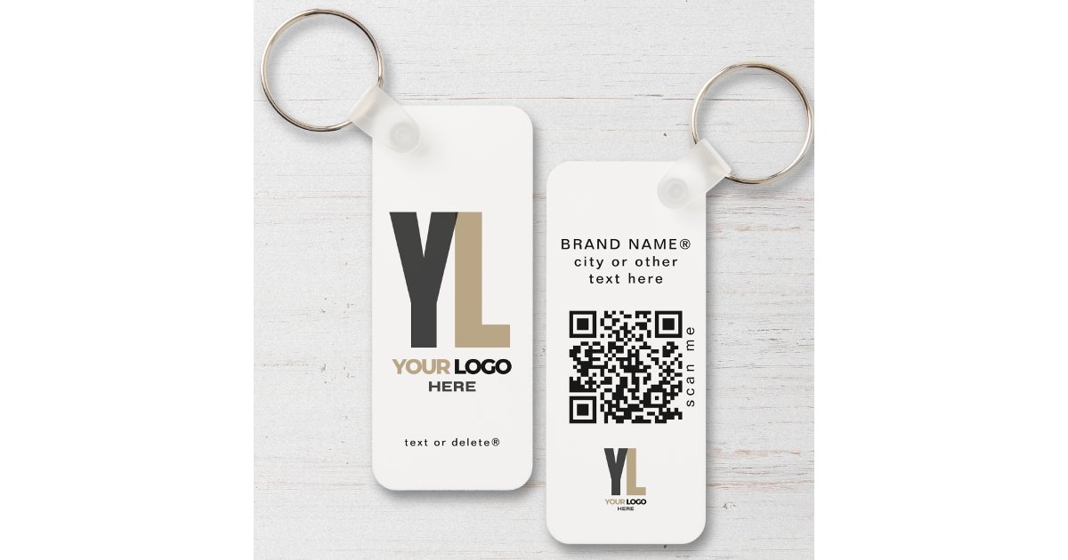 Clean Business Logo & QR Code, Company Vertical Key Ring | Zazzle
