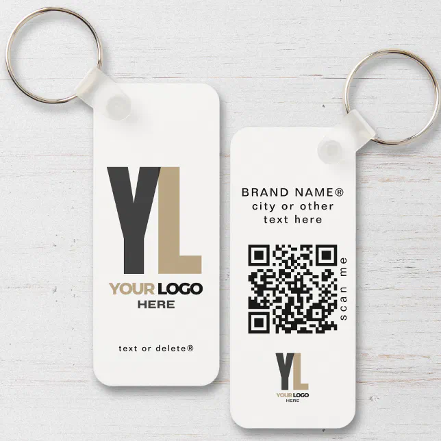 Clean Business Logo & QR Code, Company Vertical Key Ring | Zazzle