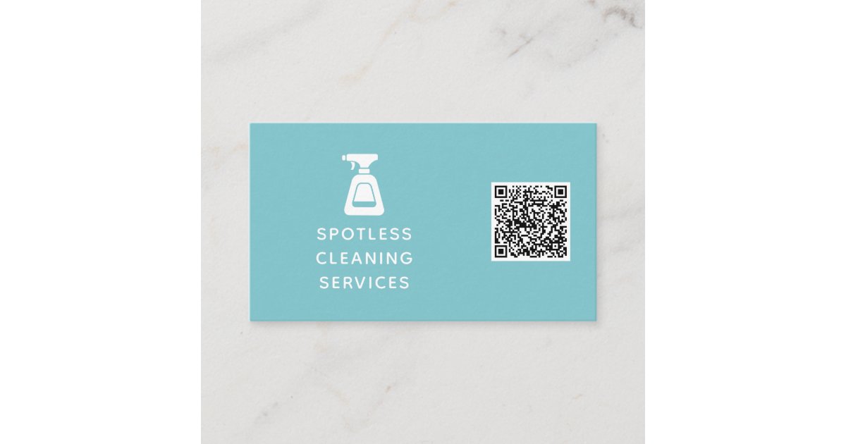 Cleaning Company QR Code Spray Bottle Aqua Blue Business Card | Zazzle