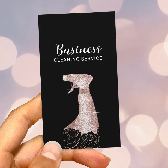 Cleaning Service Luxury Black Floral Spray Cleaner Business Card | Zazzle