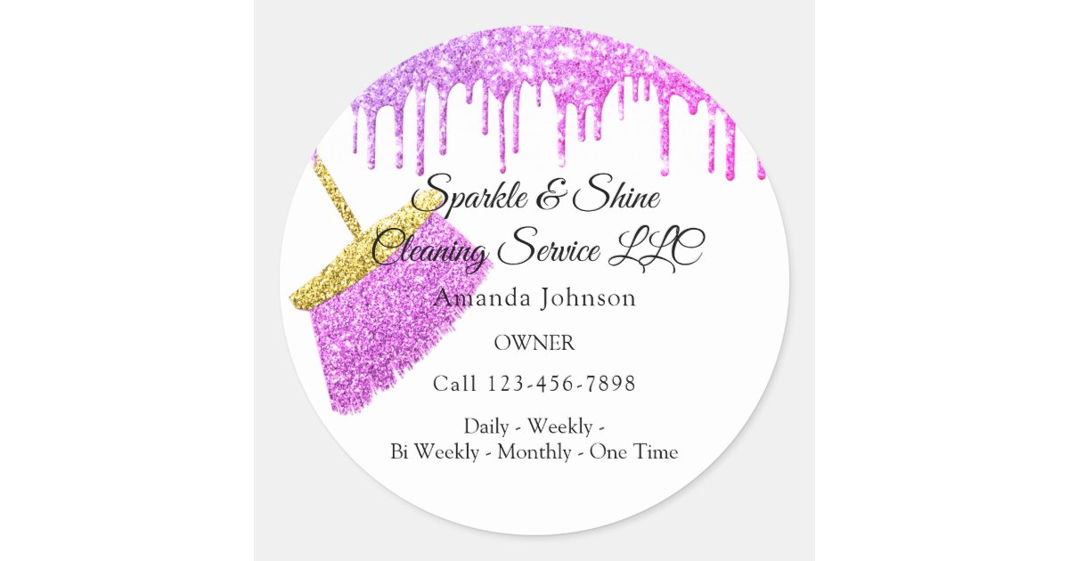 Cleaning Services House Maid Pink Drips White Classic Round Sticker ...