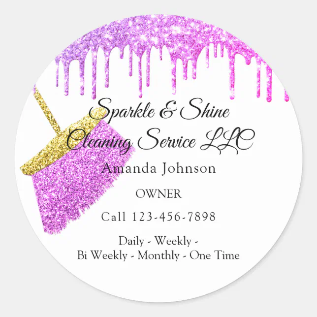 Cleaning Services House Maid Pink Drips White Classic Round Sticker ...