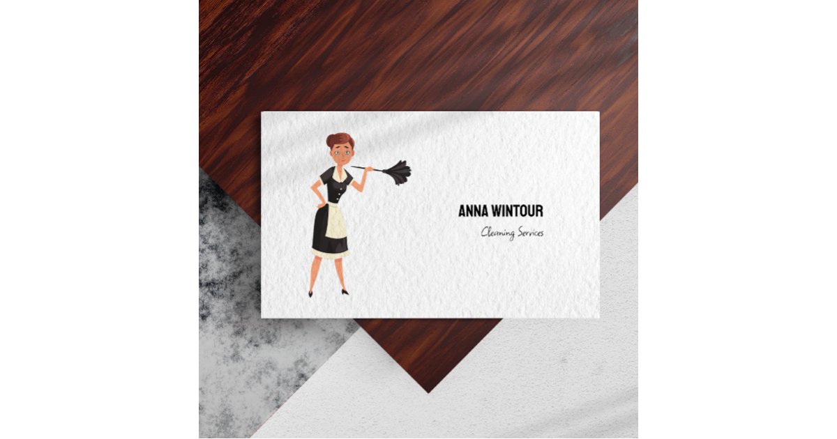 Cleaning Services Maid Illustration Minimalist Business Card | Zazzle