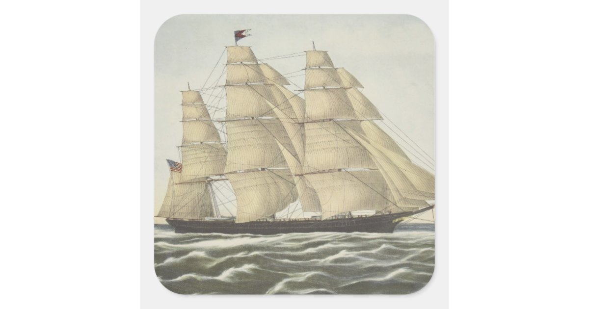 Clipper Ship, Flying Cloud Square Sticker | Zazzle