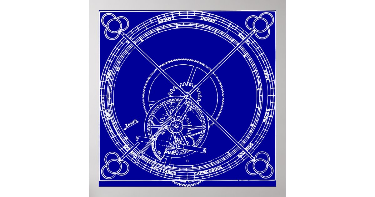 Clock Gears Blueprint Poster | Zazzle