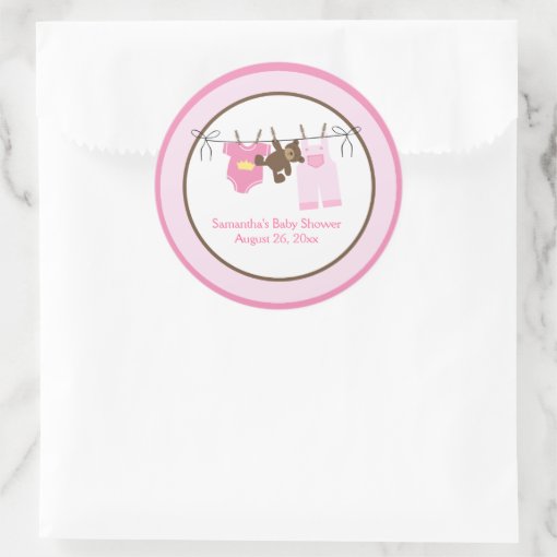 Clothesline Baby Girl CIRCLE Custom Favour Sticker | Zazzle