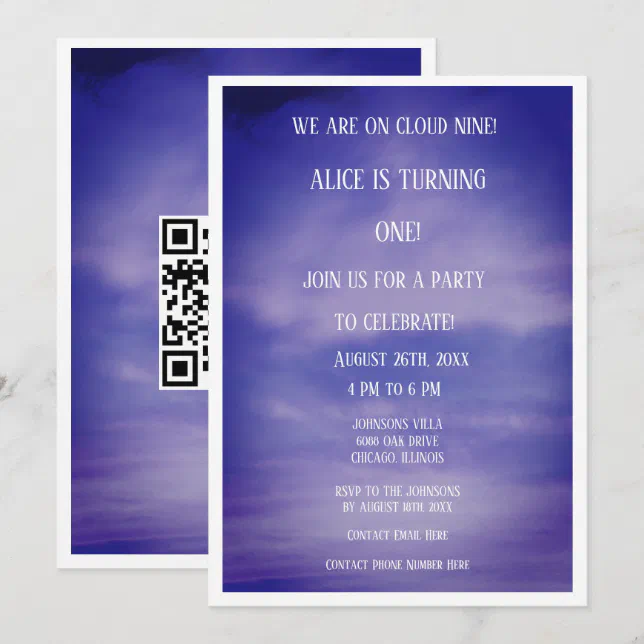 Cloud Nine Boys Girls 1st First Birthday QR Code Invitation | Zazzle
