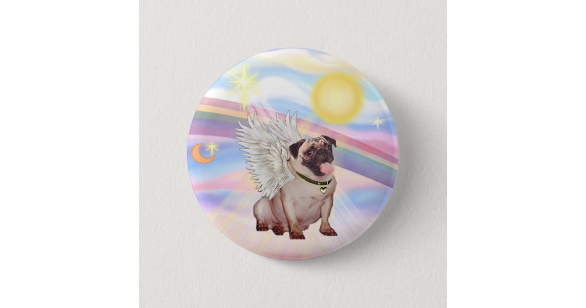 Clouds - Pug Angel (#2) 6 Cm Round Badge | Zazzle