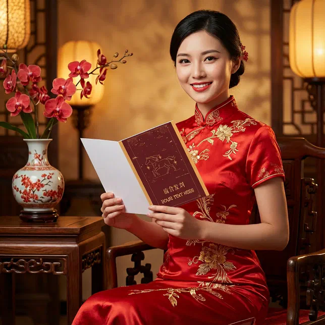 CNY 2026 Year of the Horse Elegant Red & Gold Holiday Card | Zazzle