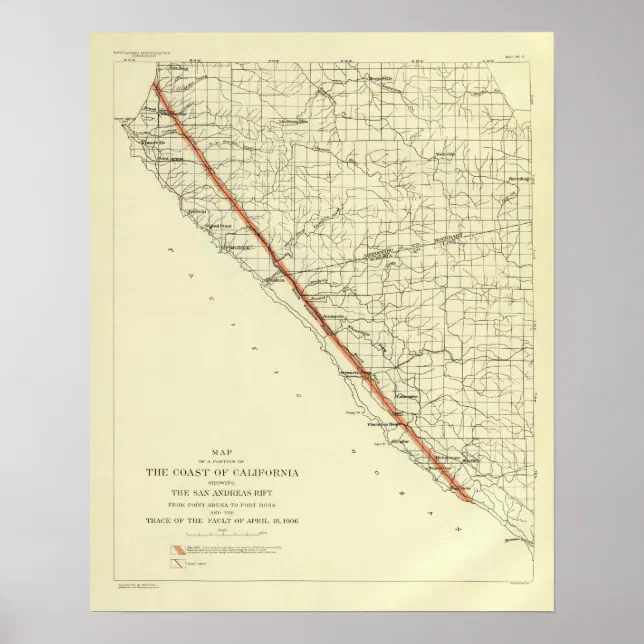 Coast of California showing San Andreas Rift Poster | Zazzle