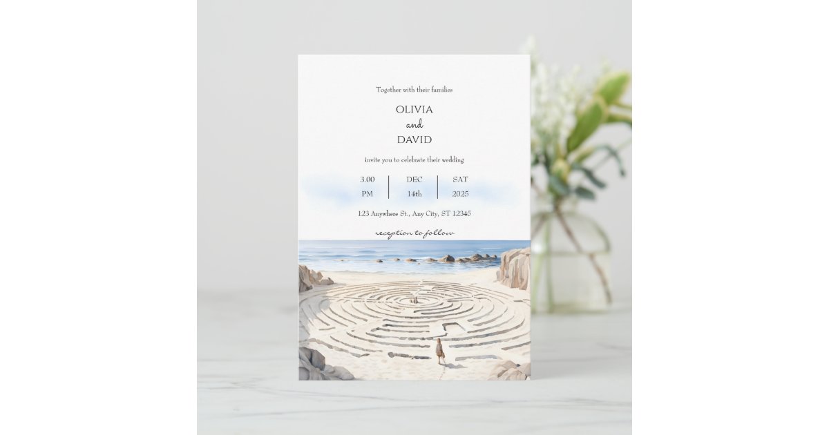 Coastal Beachside Labyrinth By The Ocean Wedding Invitation | Zazzle
