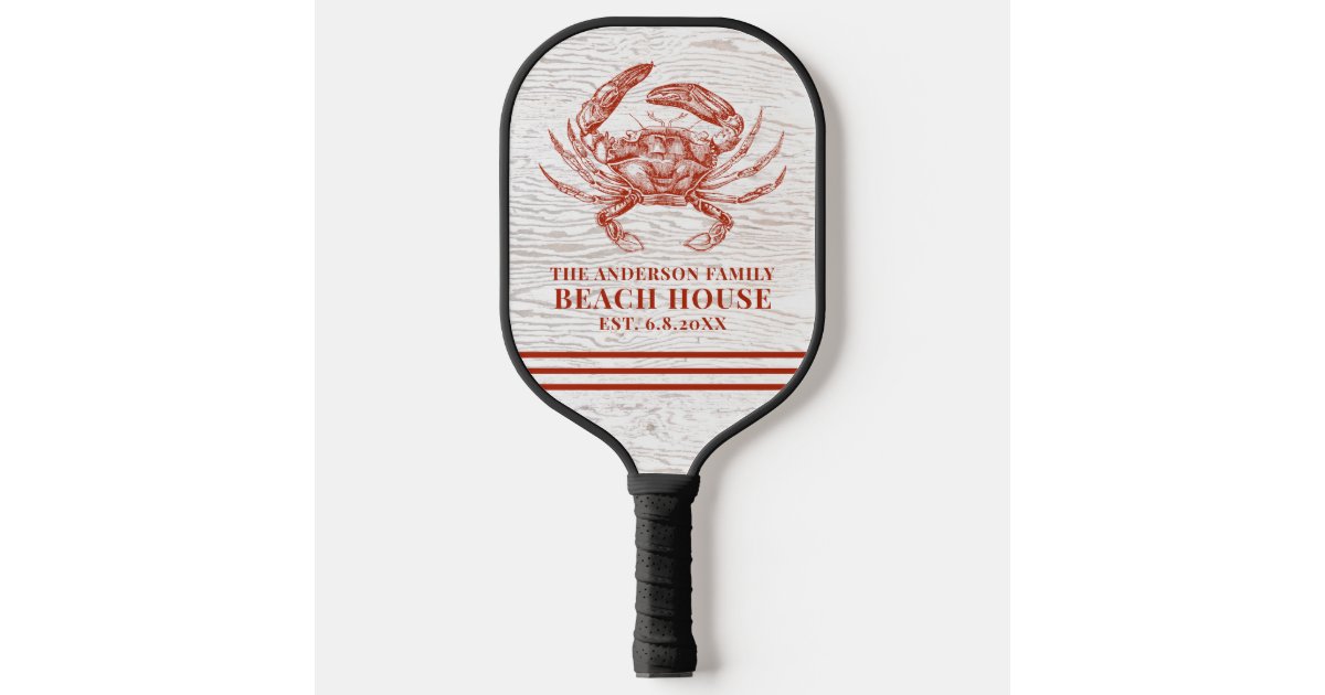 Coastal Crab Beach House Rustic Wood Family Name Pickleball Paddle | Zazzle
