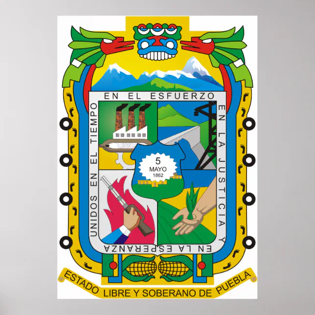Coat of arms Puebla Official Mexican Heraldry Logo Poster | Zazzle