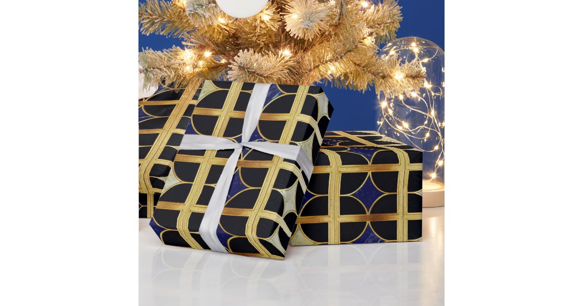 Cobalt Blue and Gold Art Deco Marble pattern Wrapping Paper | Zazzle