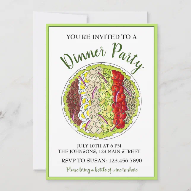 Cobb Salad Dinner Party Cooking Class Food Truck Invitation | Zazzle